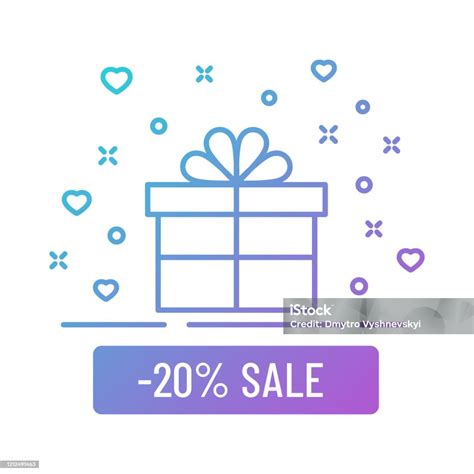 마이너스 20 판매 선물 상자 윤곽 색상 평면 아이콘 흰색 배경에 격리 된 선물 상자 색상 그라데이션 라인 그림입니다 웹 모바일 앱 Ui 디자인할인 기프트 박스 벡터