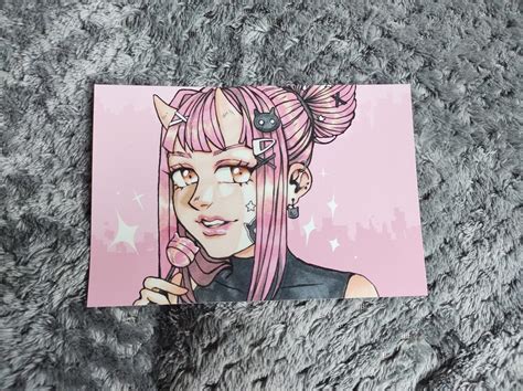 6x4 Kawaii Yokai Monster Anime Girl Print Pink Shiny Demon Oni Wall