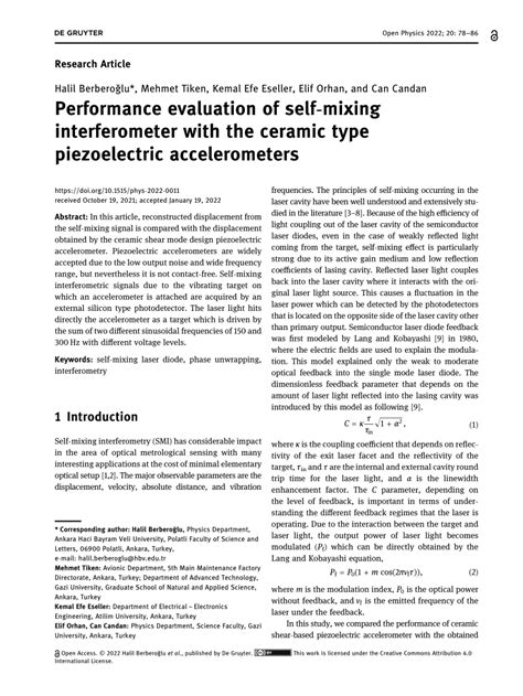 Pdf Performance Evaluation Of Self Mixing Interferometer With The Ceramic Type Piezoelectric