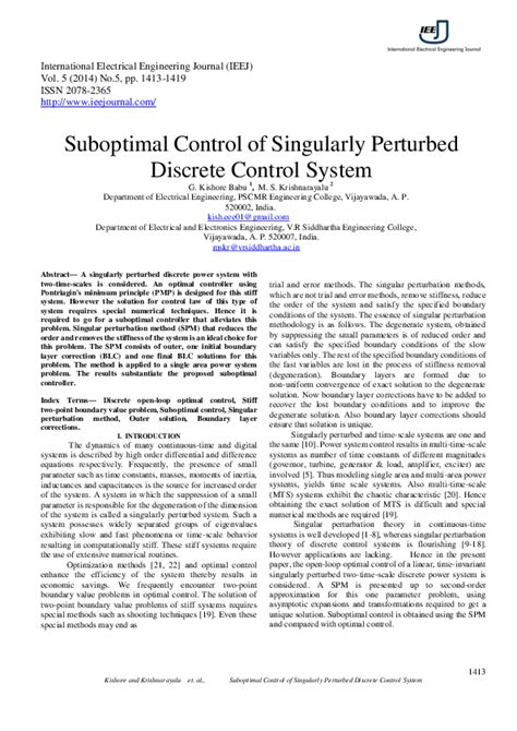 Pdf Suboptimal Control Of Singularly Perturbed Discrete Control System