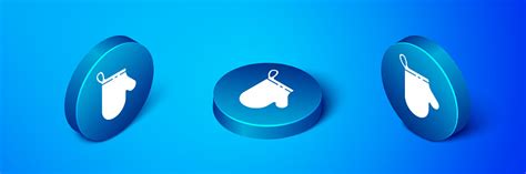 파란색 배경에 격리된 등색 오븐 장갑 아이콘입니다 주방 냄비 표시자 기호 요리 장갑 파란색 원 버튼입니다 벡터 일러스트레이션 3차원 형태에 대한 스톡 벡터 아트 및 기타