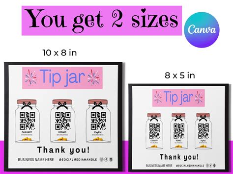 QR Code Sign Template Editable Tips Accepted Sign Canva Etsy