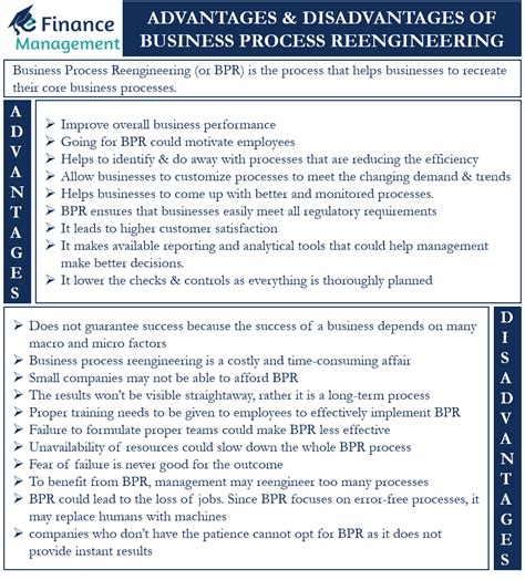 advantages and disadvantages of business process reengineering