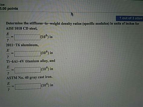Solved Determine The Stiffness To Weight Density Ratios