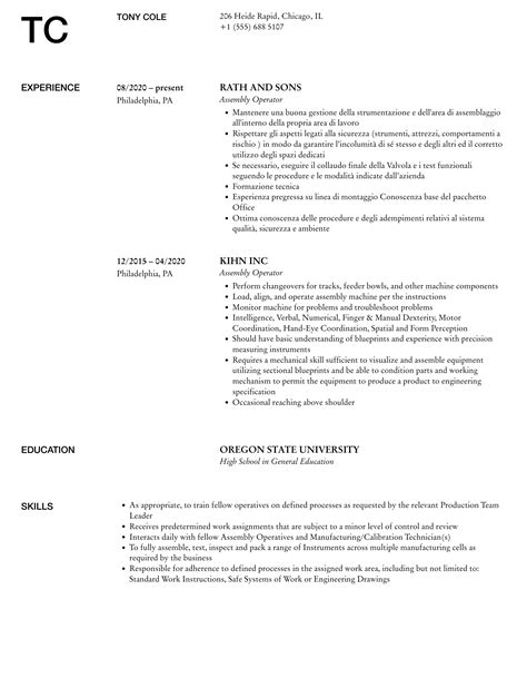 Assembly Operator Resume Samples Velvet Jobs