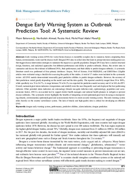 Pdf Dengue Early Warning System As Outbreak Prediction Tool A Systematic Review