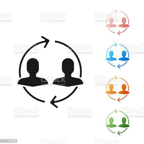 흰색 배경에 격리 된 검은 인력 아이콘입니다 인적 자원 관리 전문 직원 연구 헤드 헌터 작업의 개념 다채로운 아이콘을 설정합니다