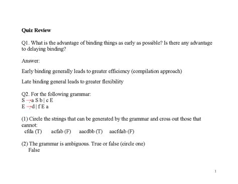 Lecture 6 Principles Of Programming Language Quiz Review Q1 What