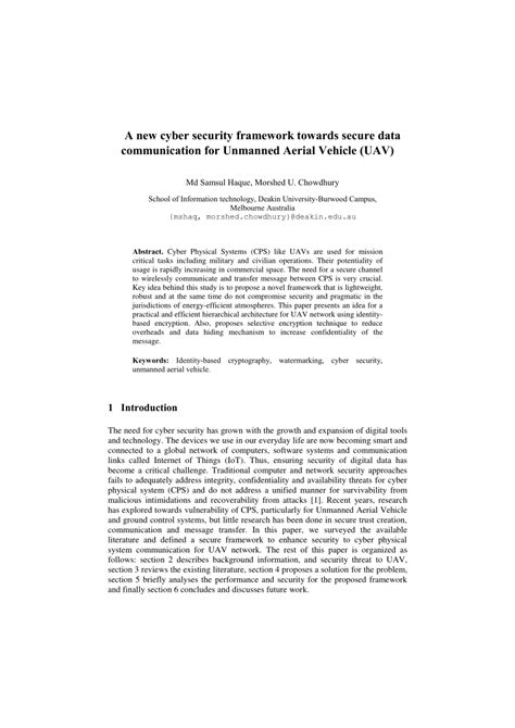 Pdf A New Cyber Security Framework Towards Secure Data Communication For Unmanned Aerial