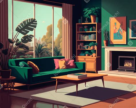 벽난로 배경이 있는 거실 Png Svg