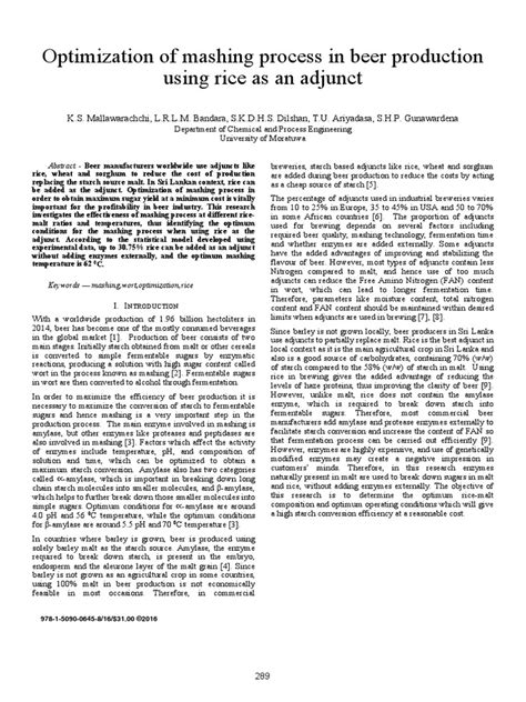 Optimization Of Mashing Process In Beer Production Using Rice Pdf Brewing Beer