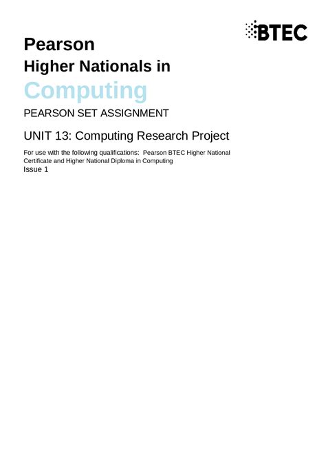 Unit 13 Computing Research Project Pearson Higher Nationals In
