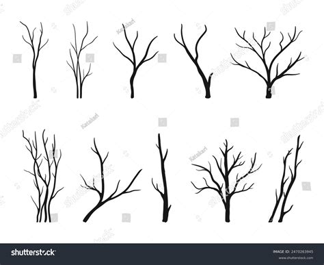 Set Naked Trees Silhouettes Hand Drawn Stock Vector Royalty Free Shutterstock