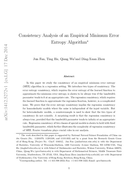 Pdf Consistency Analysis Of An Empirical Minimum Error Entropy Algorithm