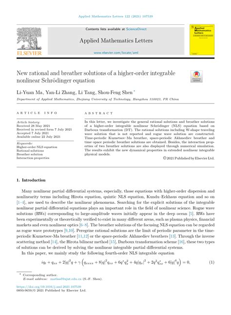 Pdf New Rational And Breather Solutions Of A Higher Order Integrable Nonlinear Schrödinger