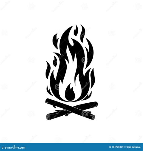Vector Black And White Cartoon Illustration Of Burning Fire Stock