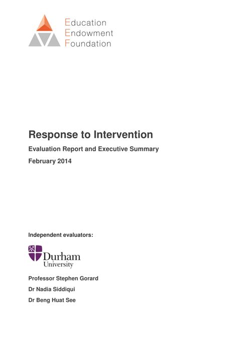 Pdf Eef Evaluation Of Response To Intervention Evaluation Report And Executive Summary