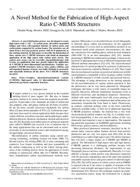 Pdf A Novel Method For The Fabrication Of High Aspect Ratio C Mems Structures