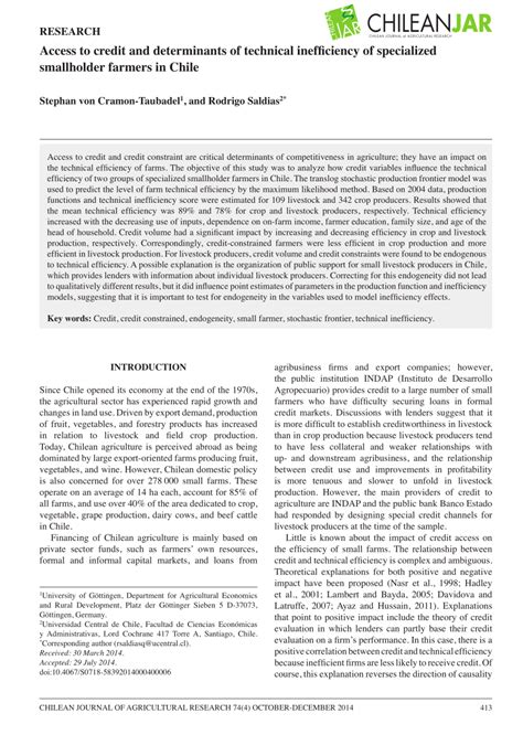 Pdf Access To Credit And Determinants Of Technical Inefficiency Of