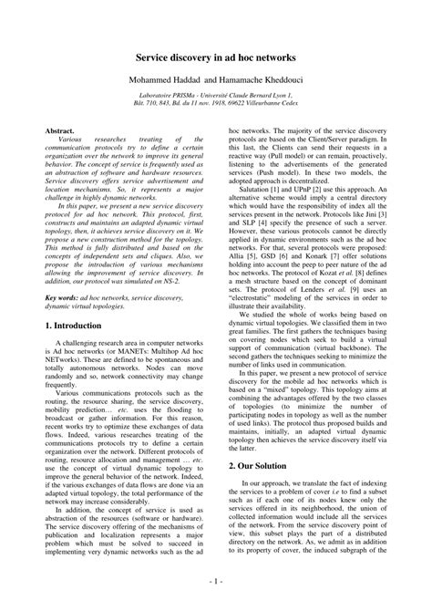 Pdf Service Discovery In Ad Hoc Networks
