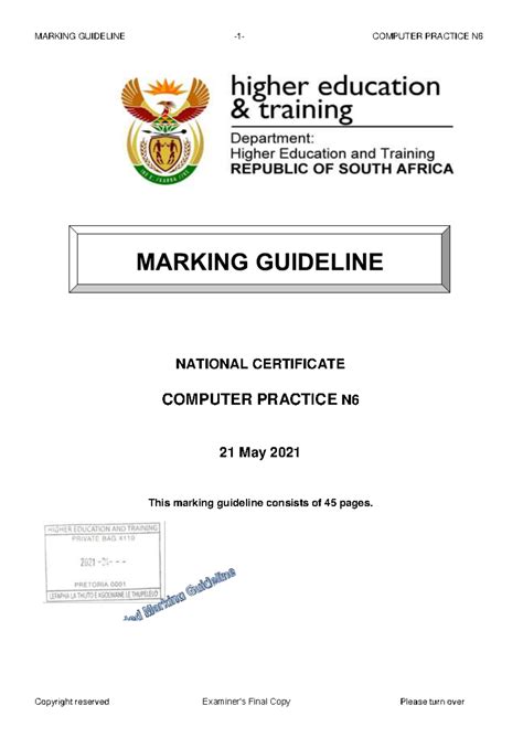Computer Practice N6 Memo June 2021 Marking Guideline 1 Computer Practice N Copyright