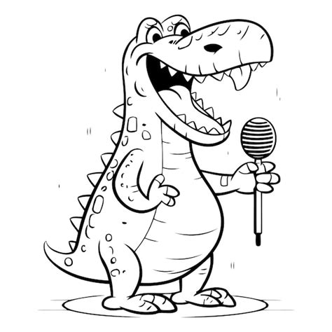 마이크에 노래하는 귀여운 만화 악어 캐릭터 터 일러스트레이션 프리미엄 Ai 생성 벡터