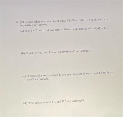 Solved 5 20 Points After Each Statement Write True Or