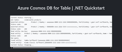 Quickstart Azure Cosmos Db For Table And Azure Sdk For Net Code