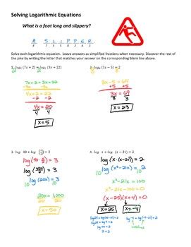 Solving Logarithmic Equations Joke Worksheet With Answer Key TPT