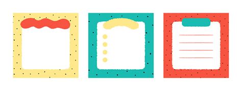 화려한 빈 메모장 손으로 그린 벡터 일러스트 레이 션 세트 스티커 메모 메모 목록을위한 템플릿 용지 만화 스타일 흰색에 고립되어 있습니다 메모장에 대한 스톡 벡터 아트 및