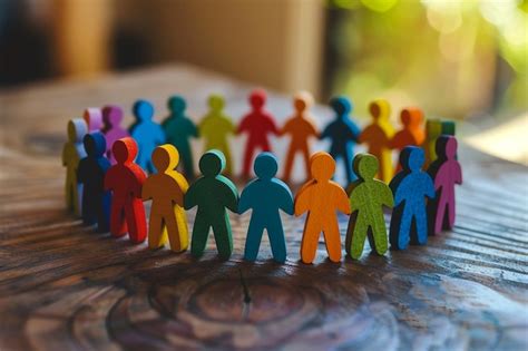 Celebrating Diversity Colorful Wooden Figures And Paper People Representing Unity And Inclusion