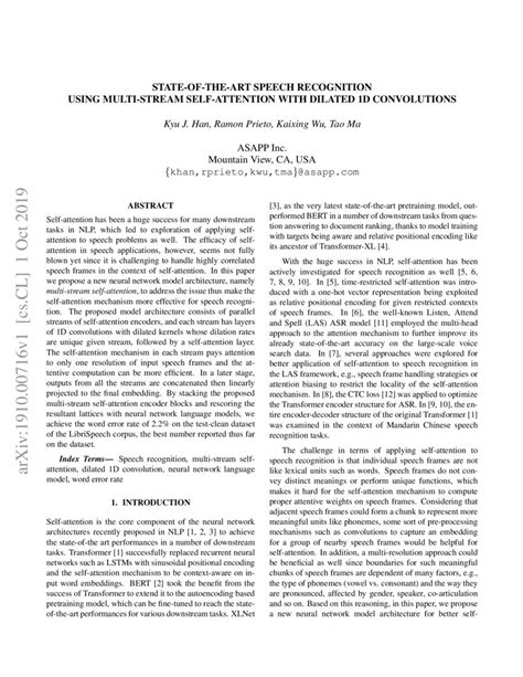 State Of The Art Speech Recognition Using Multi Stream Self Attention With Dilated 1d