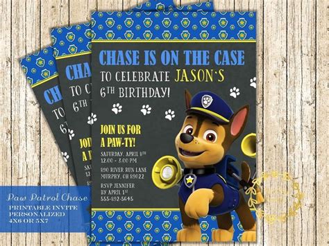 Chase Paw Patrol Party Printable Invitation Paw Patrol Birthday