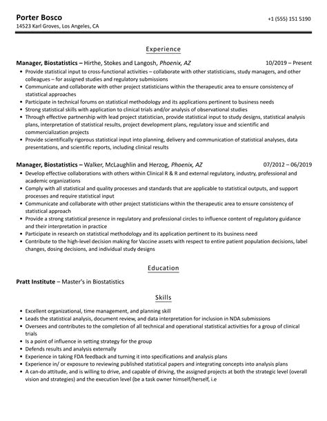 Manager Biostatistics Resume Samples Velvet Jobs