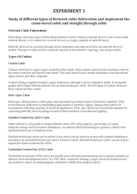 Cn Exp 1 EXPERIMENT 1 Study Of Different Types Of Network Cable Fabrication And Implement The