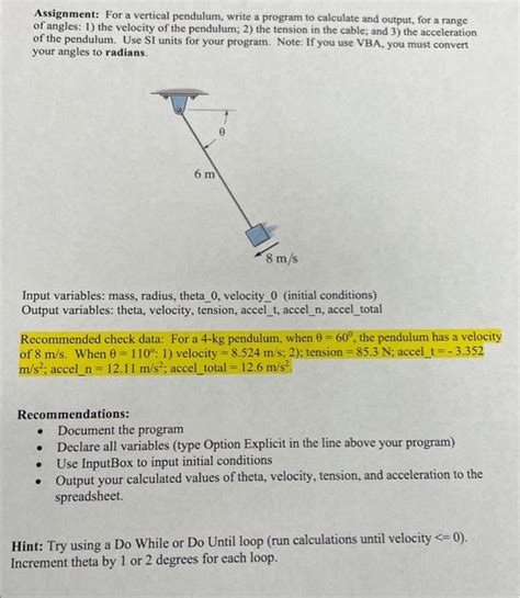 solved assignment for a vertical pendulum write a program