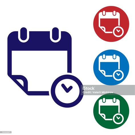 파란색 달력 및 시계 아이콘 흰색 배경에 고립입니다 일정 약속 주최자 작업표 시간 관리 중요 한 날짜 원 버튼의 색상 아이콘을 설정 합니다 벡터 일러스트 0명에 대한 스톡