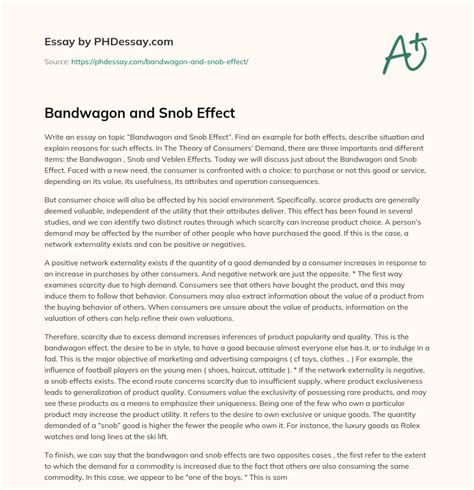 Bandwagon And Snob Effect Essay Example 600 Words