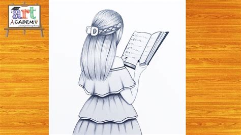 رسم بنت تعبيري عن الدراسة تعليم رسم بنت تحمل كتاب خطوة بخطوة