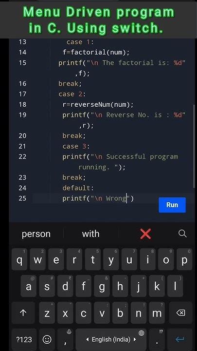 Menu Driven Program In C Using Functionshorts Youtube