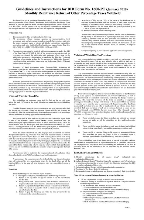 Bir Form No 1600 Pt 2018 Guidelines Guidelines And Instructions For