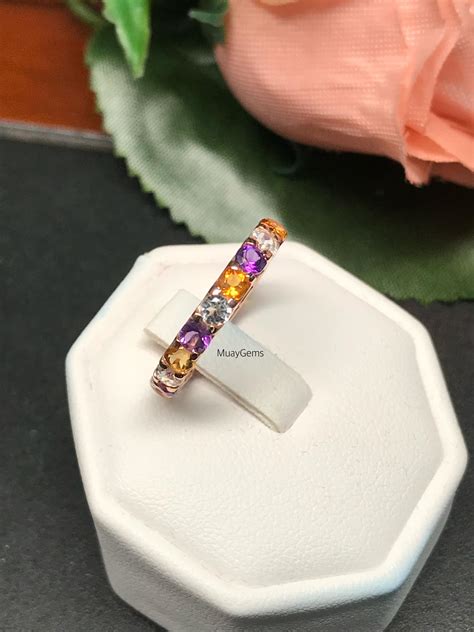 💎แหวนพลอยอเมทิสต์ ซิทริน ไวท์โทปาส รอบวง 3 มิล ขนาดพลอย 3 มิล เกรด Vs Vvs ตัวเรือนเงินแท้