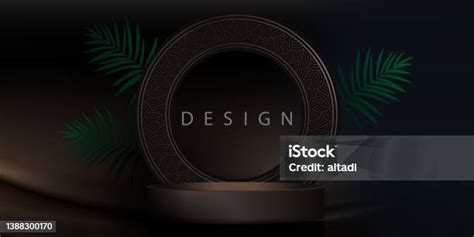 연단과 테두리가 있는 둥근 프레임이 있는 다크 브라운 그라데이션 배경 1위에 대한 스톡 벡터 아트 및 기타 이미지 1위