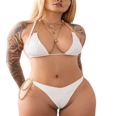 Sexy Halter Top And Mid Waist Thong Split Chain Allthingsporn87