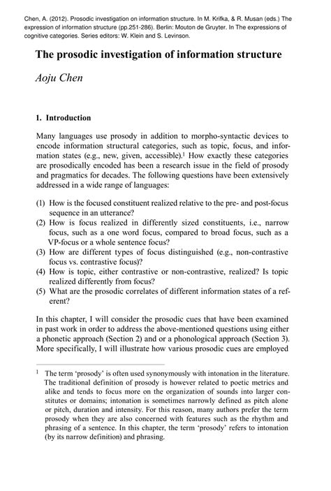 Pdf Prosodic Investigation On Information Structure