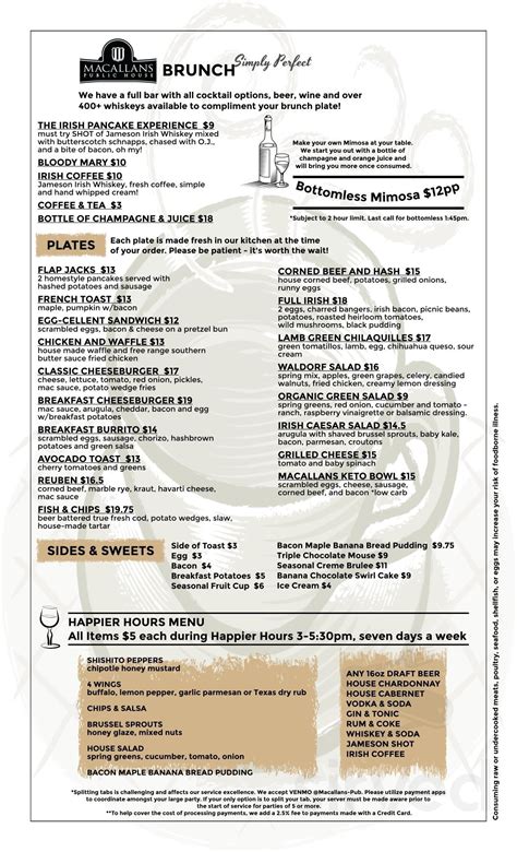 Macallans Public House Menu Elfreda Epstein