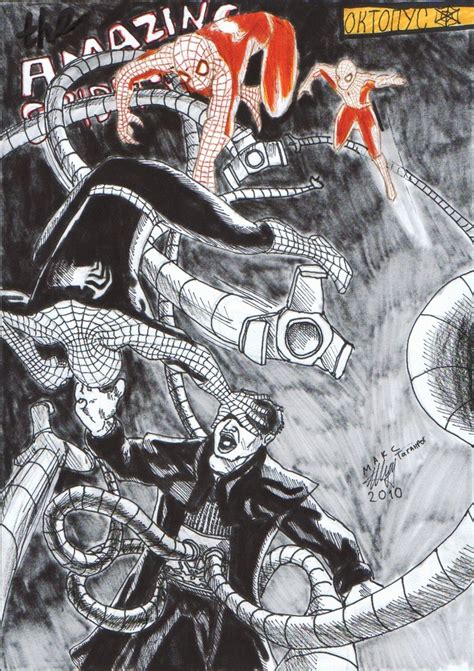 Иллюстрация Человек паук и Доктор Октопус комикс АРТ в стиле