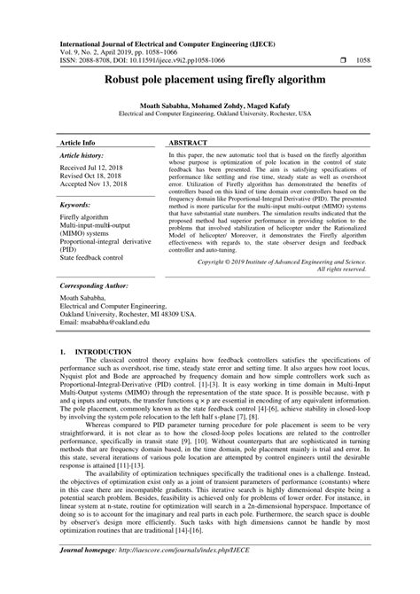 PDF Robust Pole Placement Using Firefly Algorithm