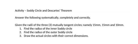 Solved Activity Soddy Circle And Descartes Theorem Answer