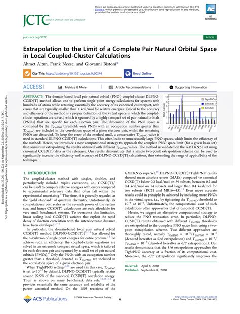 Pdf Extrapolation To The Limit Of A Complete Pair Natural Orbital Space In Local Coupled